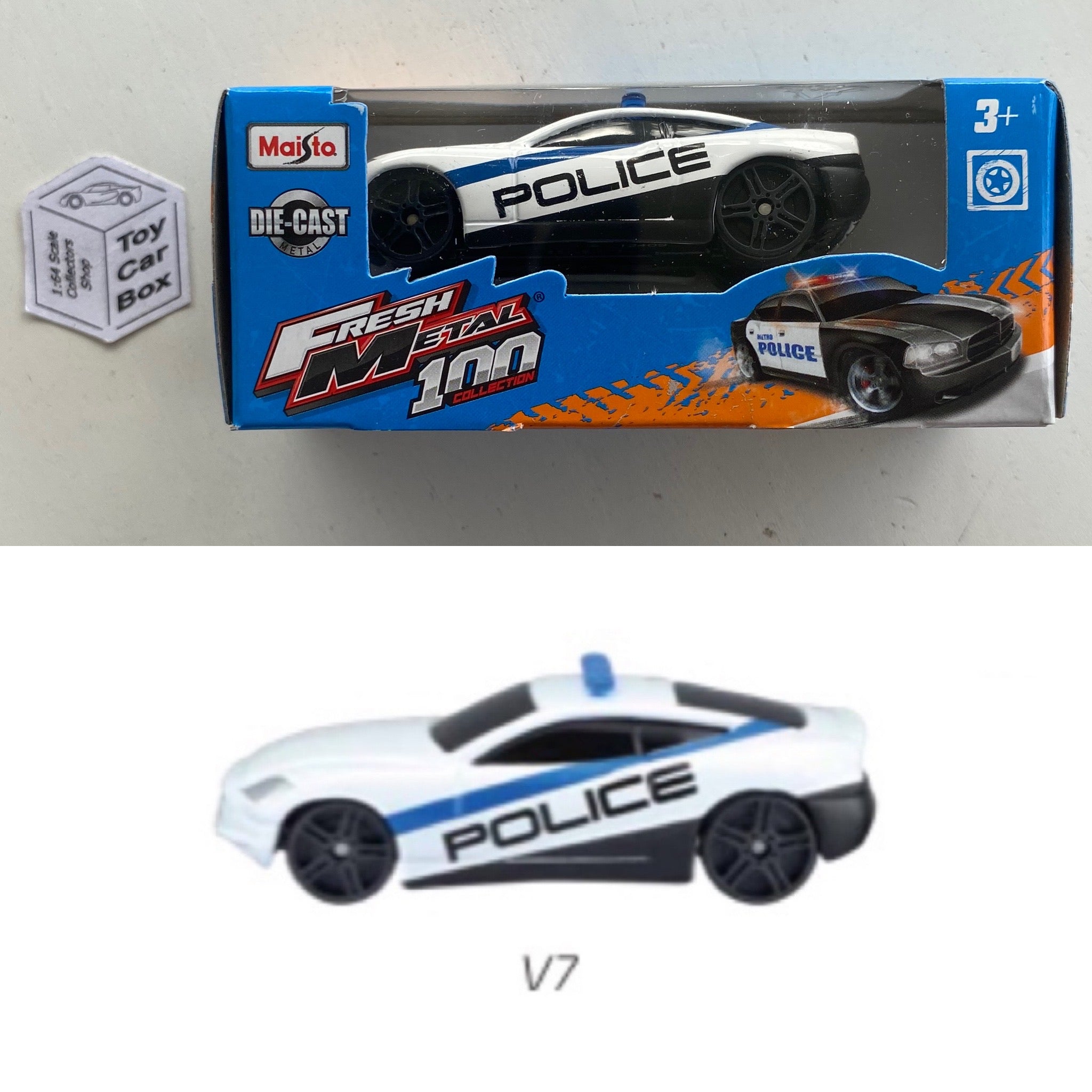 MAISTO Fresh Metal - V7 Police Car (1/64 Scale) B98 – Toy Car Box
